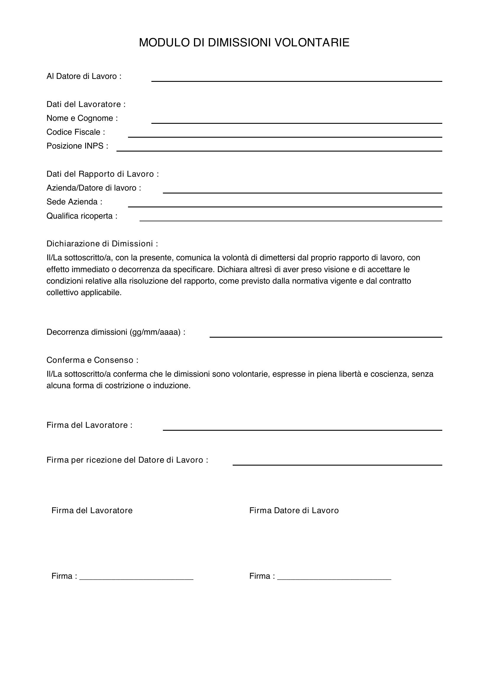 Modulo Dimissioni Volontarie Inps